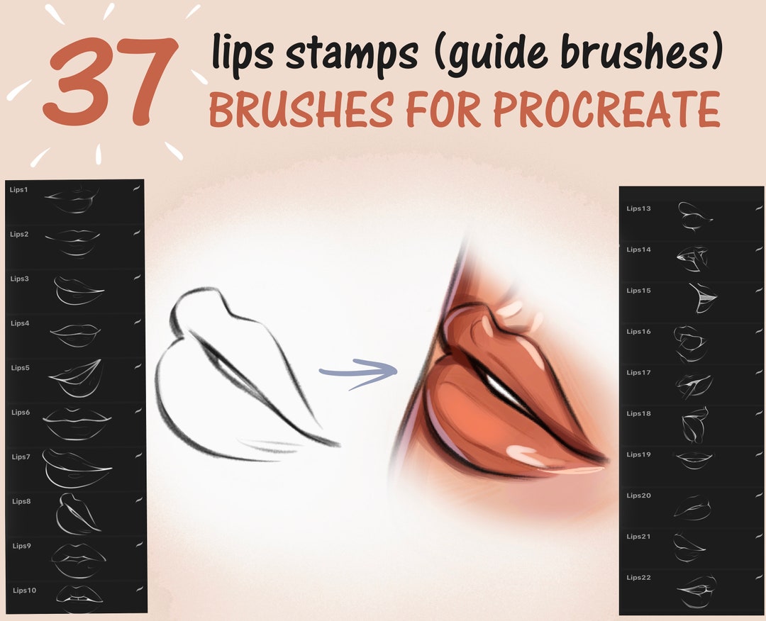 Lips Brushes for Procreate, Lips Stamps Brushes Procreate, Guide Brush ...