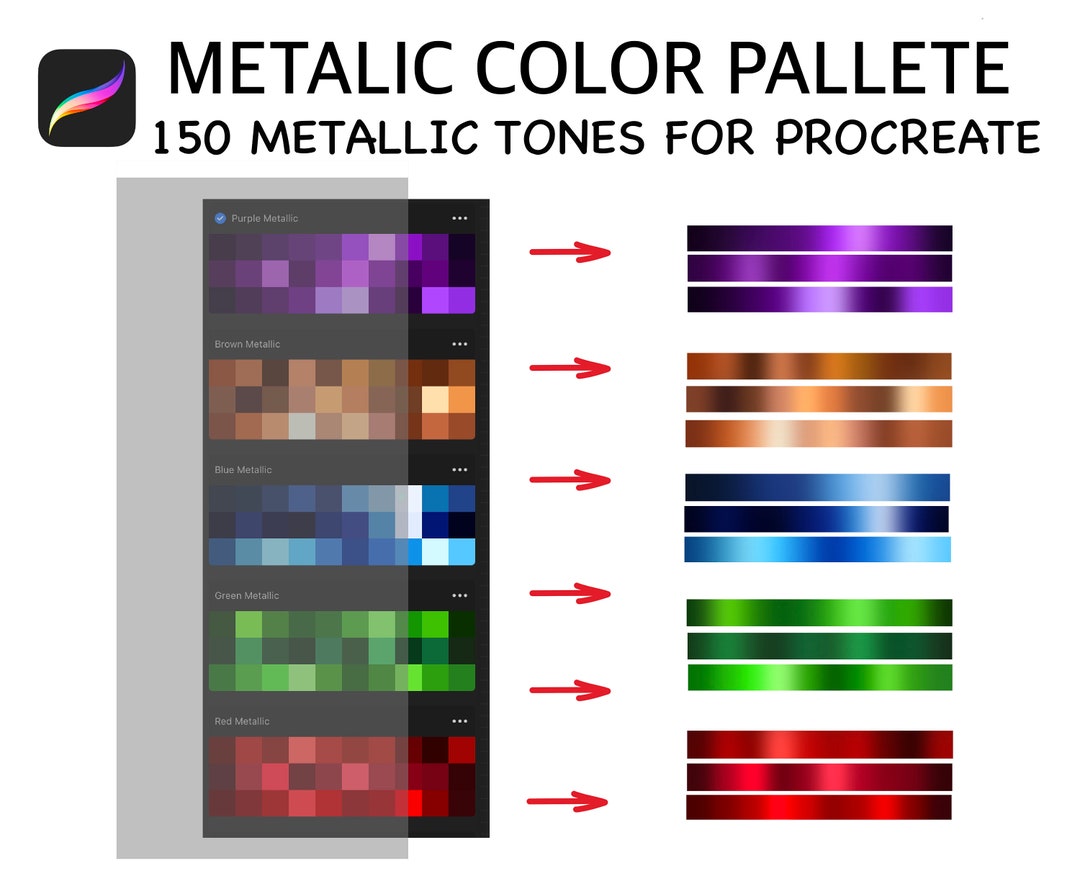 Procreate Palette Metallic Gradients, Gold, Rose and Bronze Silver ...