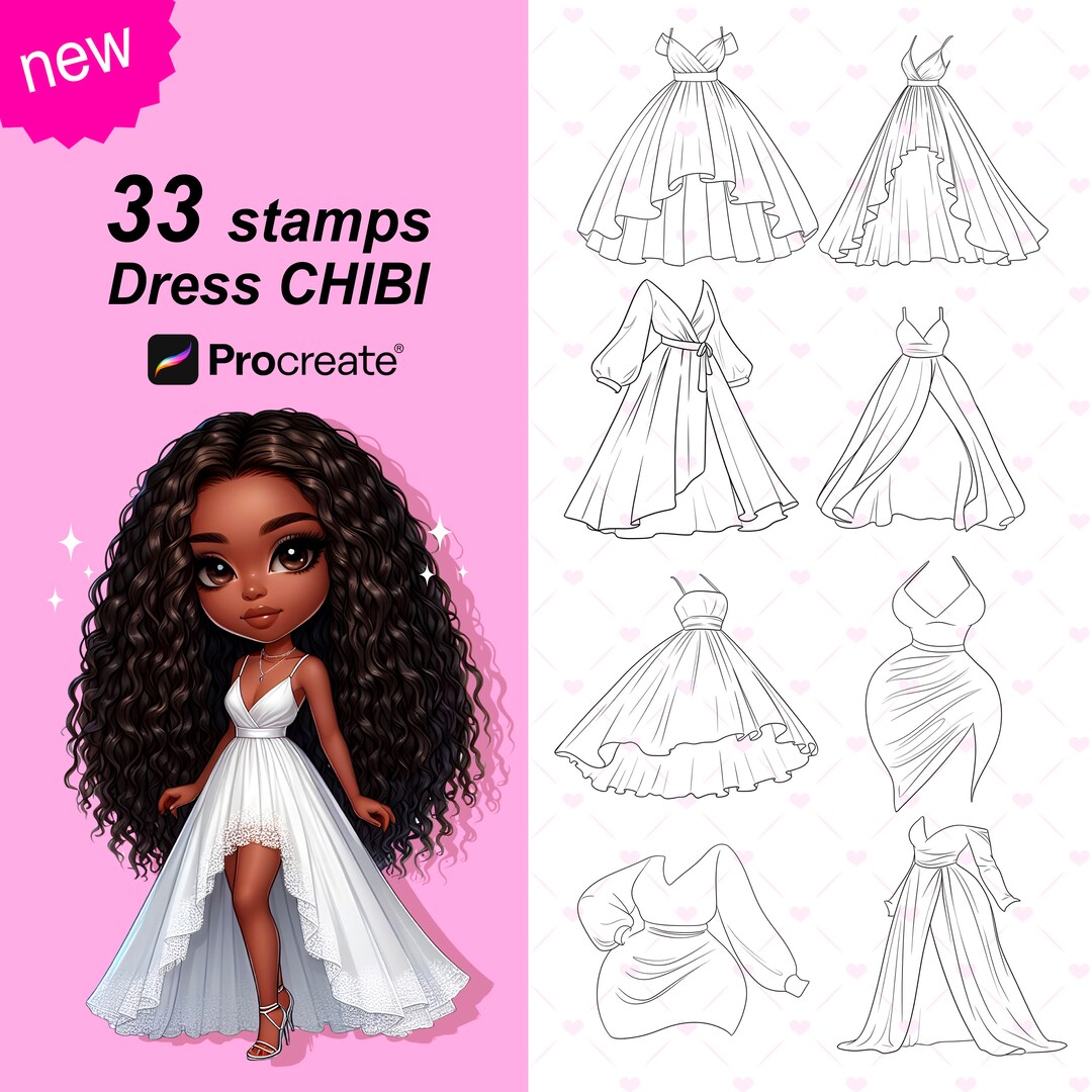 Dress Stamps Brushes Procreate, Chibi Dress Brushes, Classic Dress ...