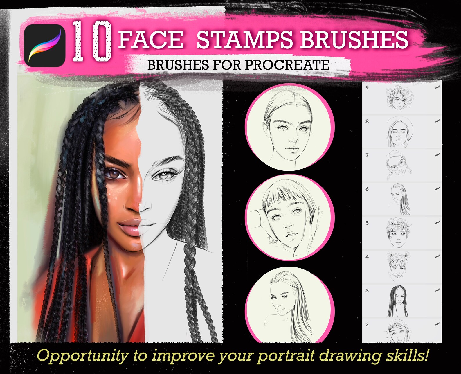 Face Stamps Procreate Procreate Professional Portrait | Etsy
