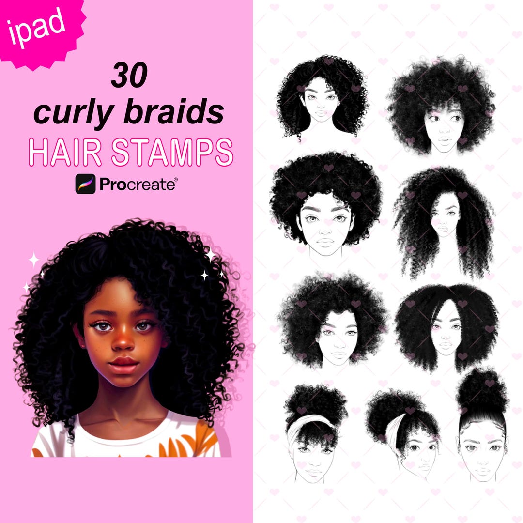 Procreate Hair Stamp Brushes: Curly & Straight Hairstyles - Etsy