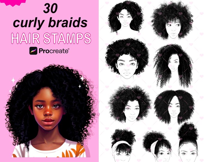 Procreate Hair Stamp Brushes: Curly & Straight Hairstyles - Etsy