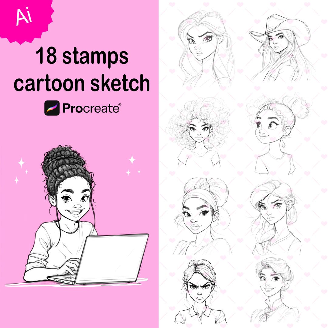 Cartoon Girls Procreate Stamps | Procreate Character Girls Stamps ...