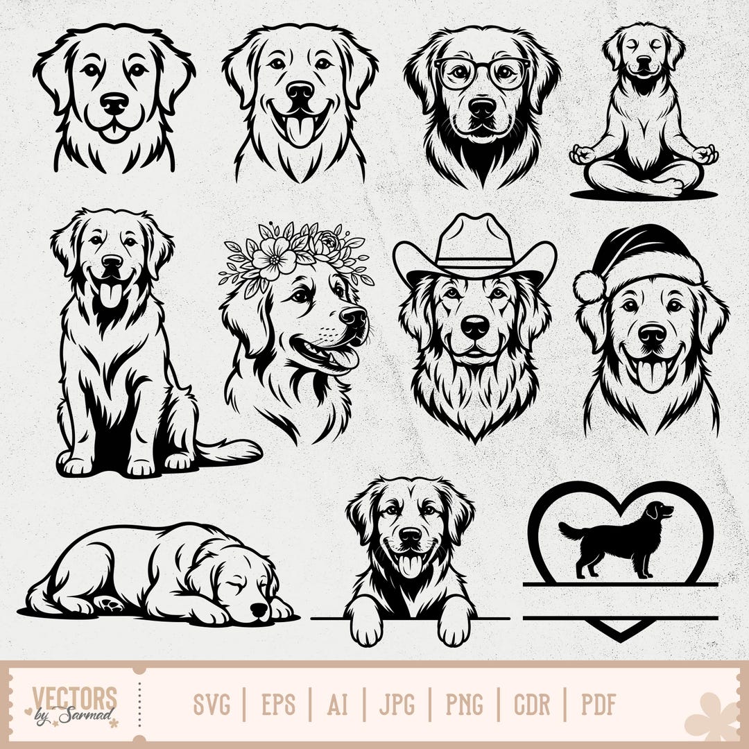 Golden Retriever SVG PNG, Golden Retriever Dog SVG Bundle, Golden ...