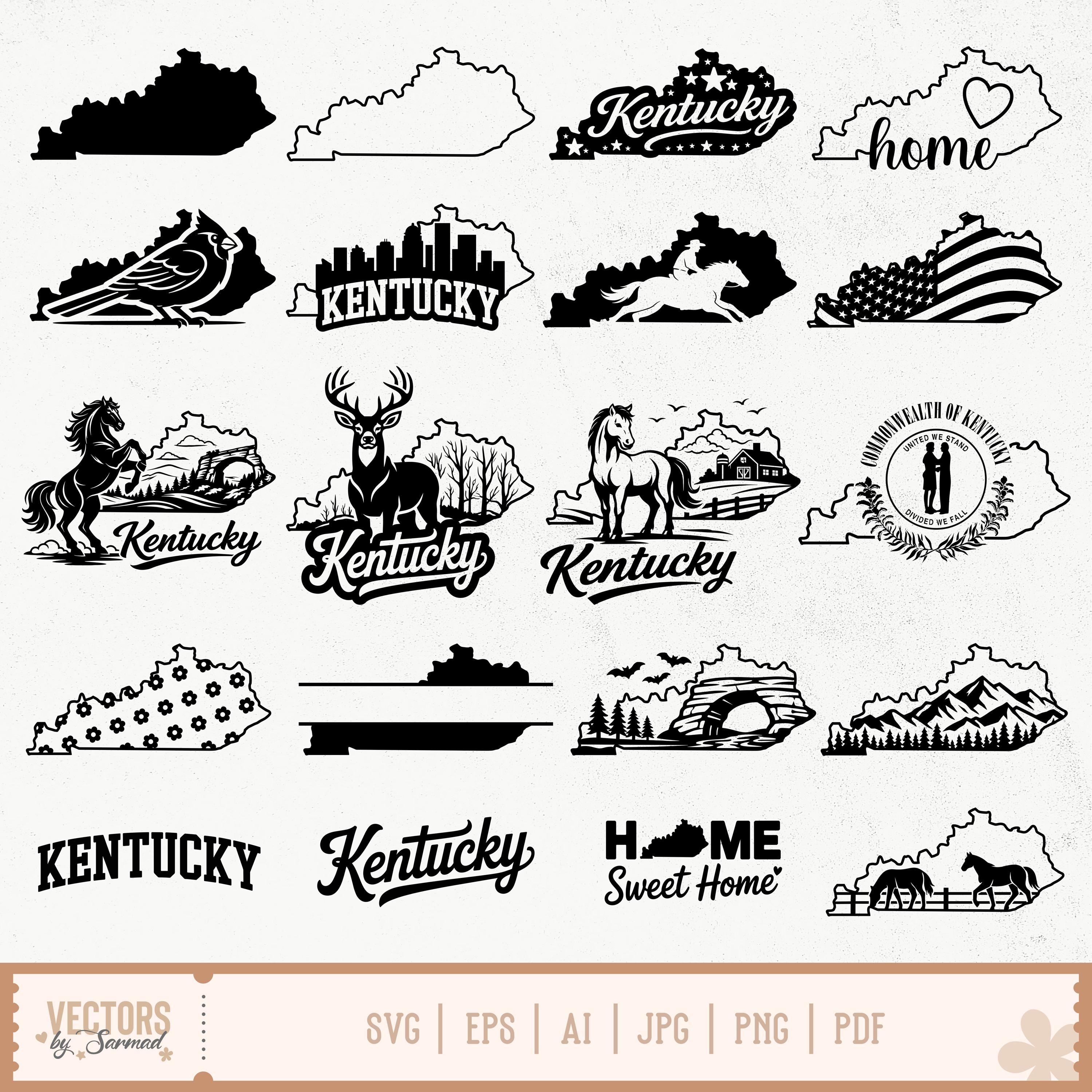 Kentucky SVG Bundle, Kentucky State Svg, Kentucky Outline Svg, Kentucky ...
