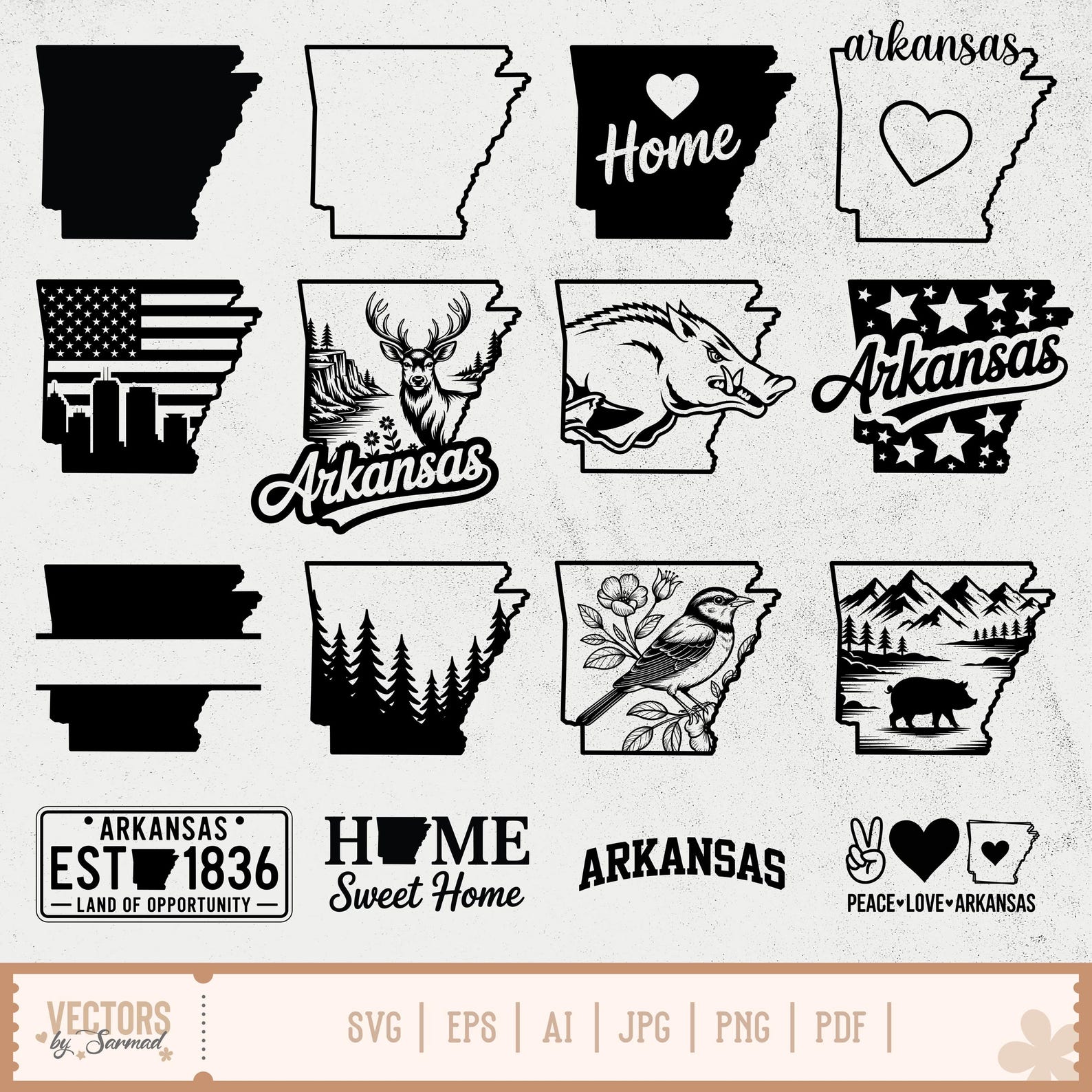 Arkansas SVG Bundle, Arkansas Outline SVG, Arkansas Silhouette ...
