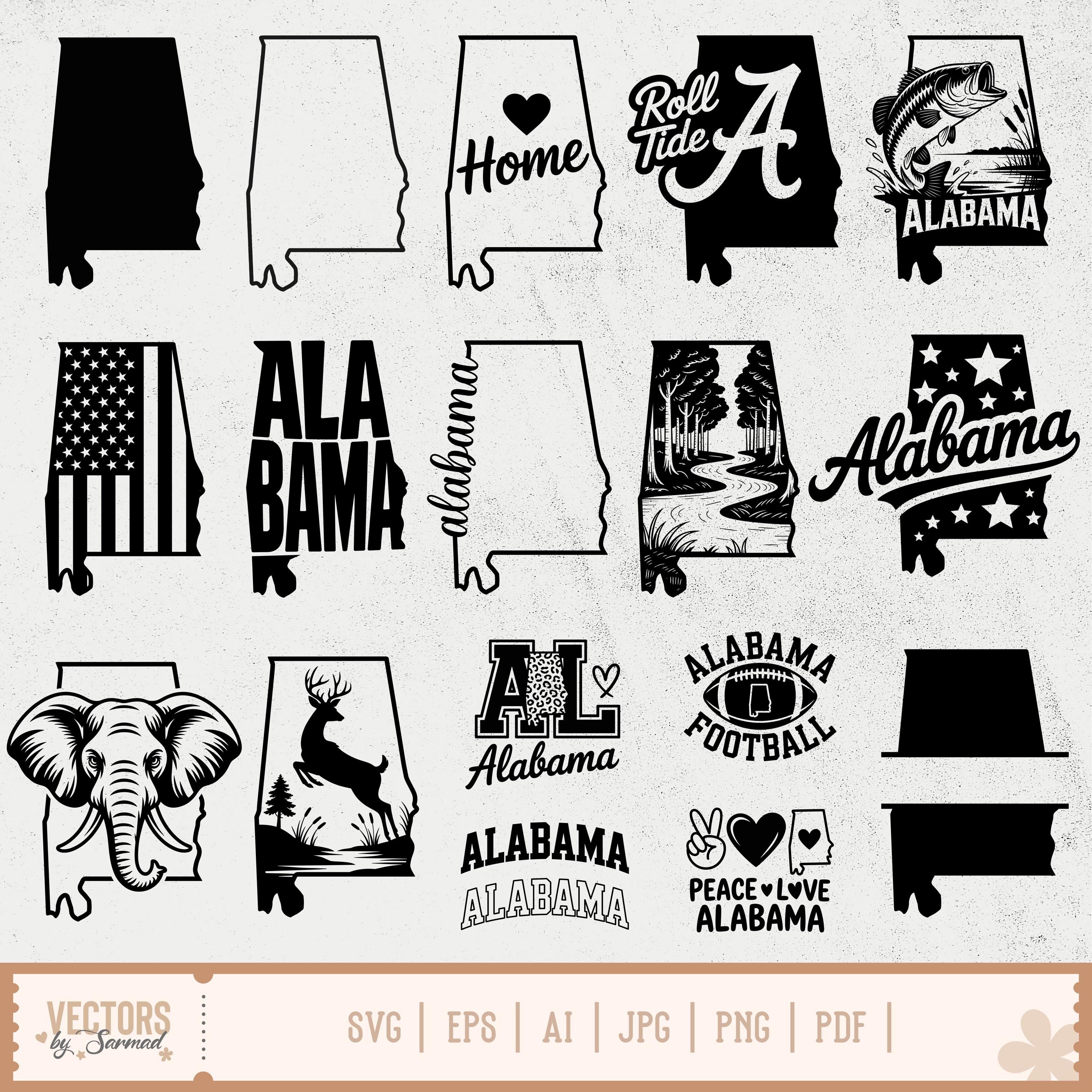 Alabama Svg Bundle, Alabama Outline SVG, Alabama Silhouette, Alabama ...