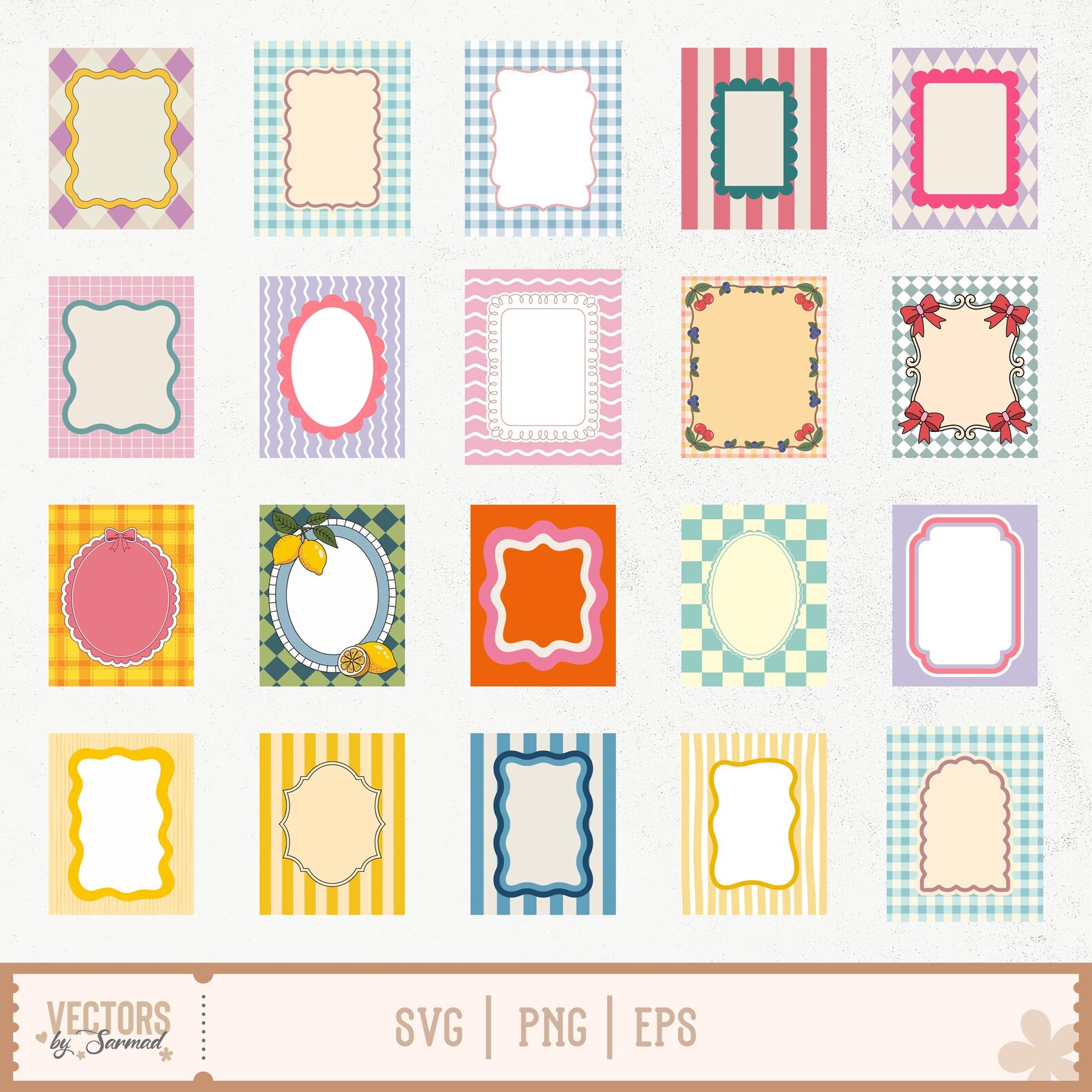 40 Wavy Striped Frame SVG PNG EPS Bundle, Wavy & Striped Whimsical ...