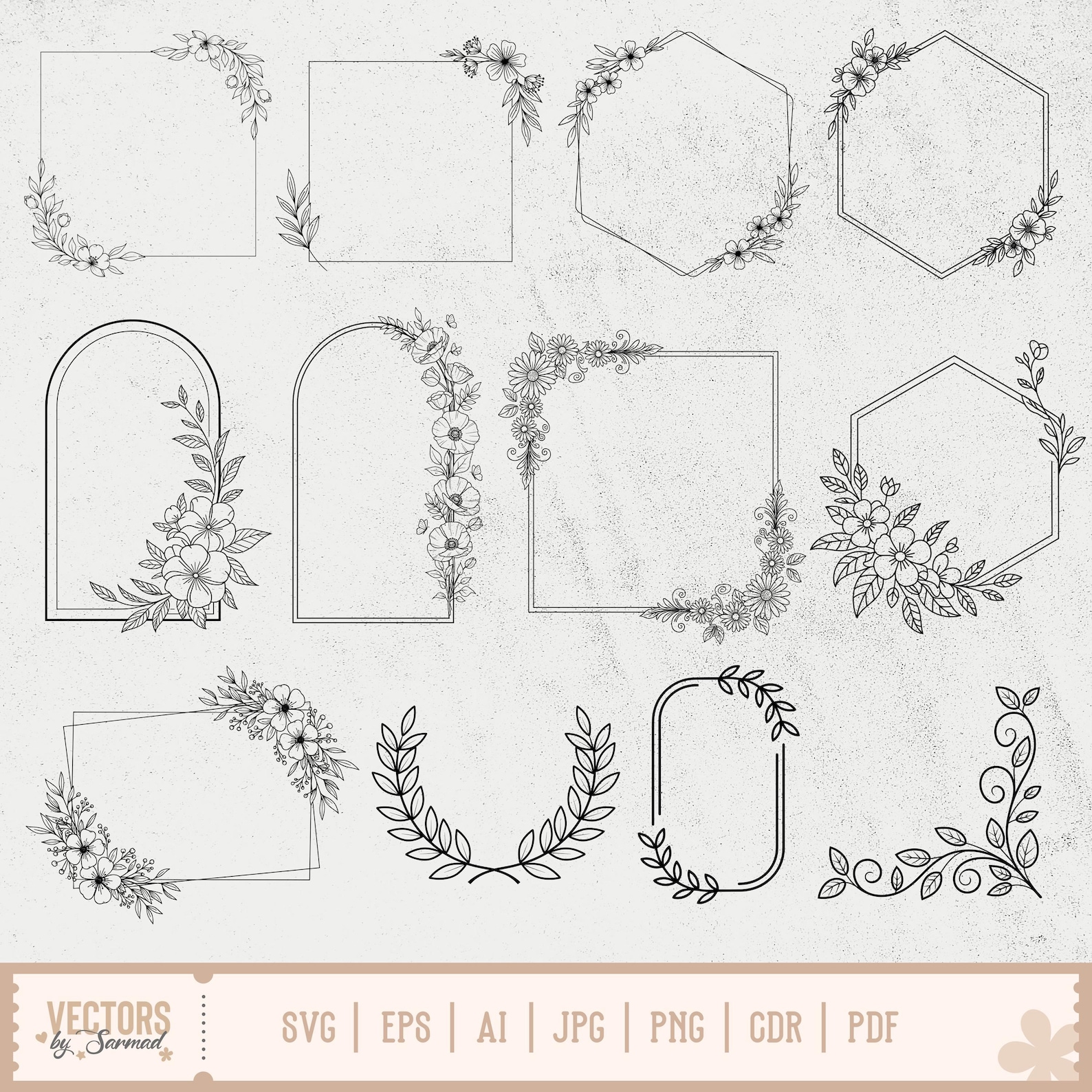 Floral Frame SVG, Floral Frame SVG Bundle, Square Frame Svg, Wedding ...