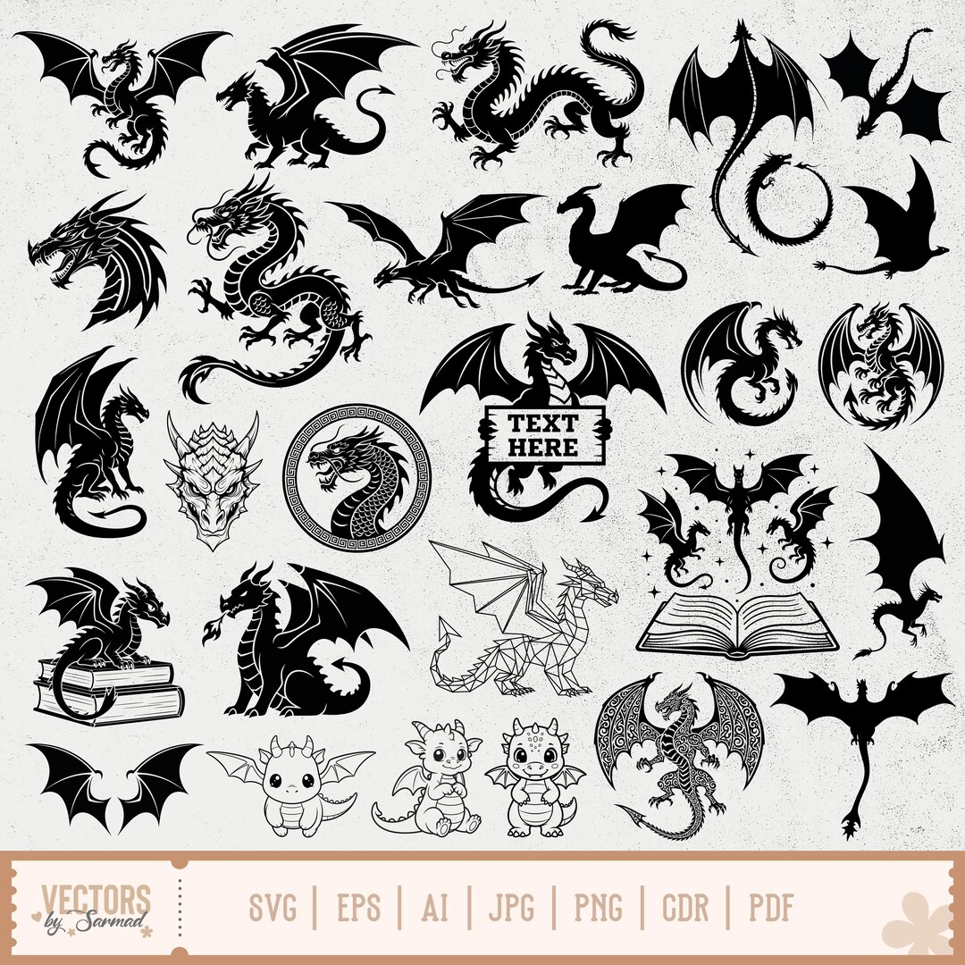 Dragon SVG Bundle, Chinese Dragon SVG, Fierce Dragon Svg, Tribal Dragon ...