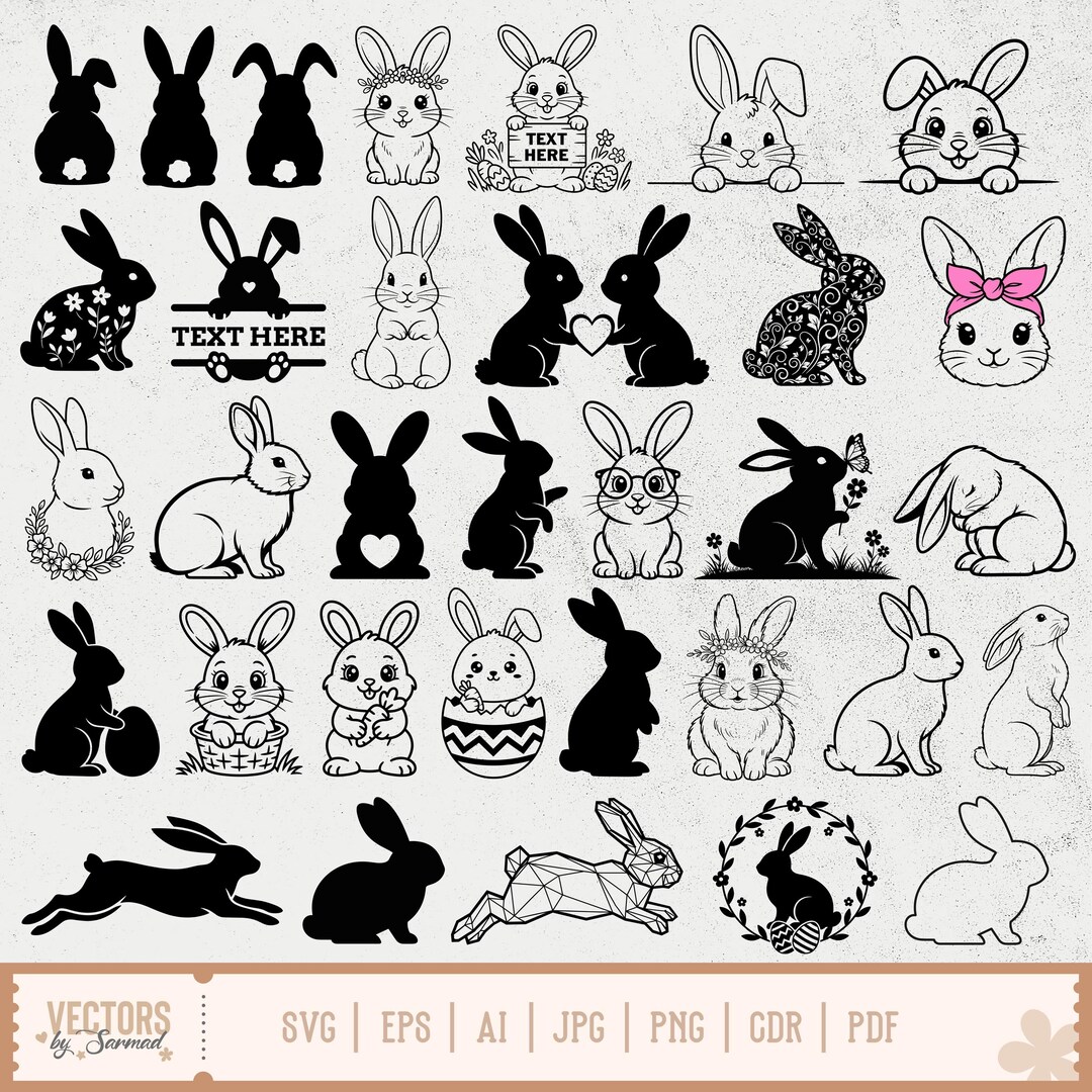 Rabbit SVG Bundle, Bunny SVG Bundle, Cute Rabbit Svg, Easter Bunny ...