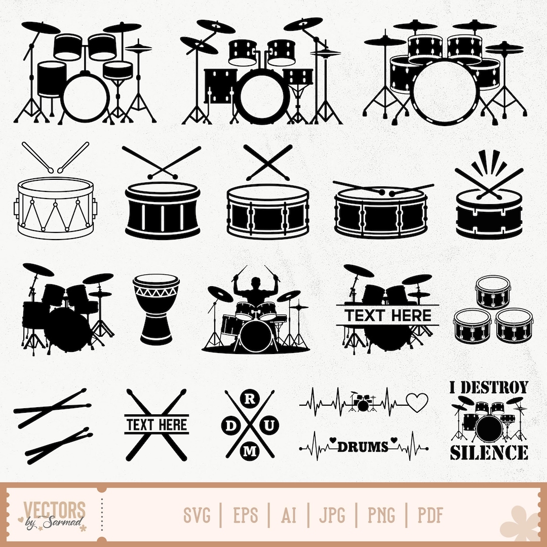 Drum SVG Bundle, Drum Set Svg, Percussion Svg, Drum Silhouette, Drum ...