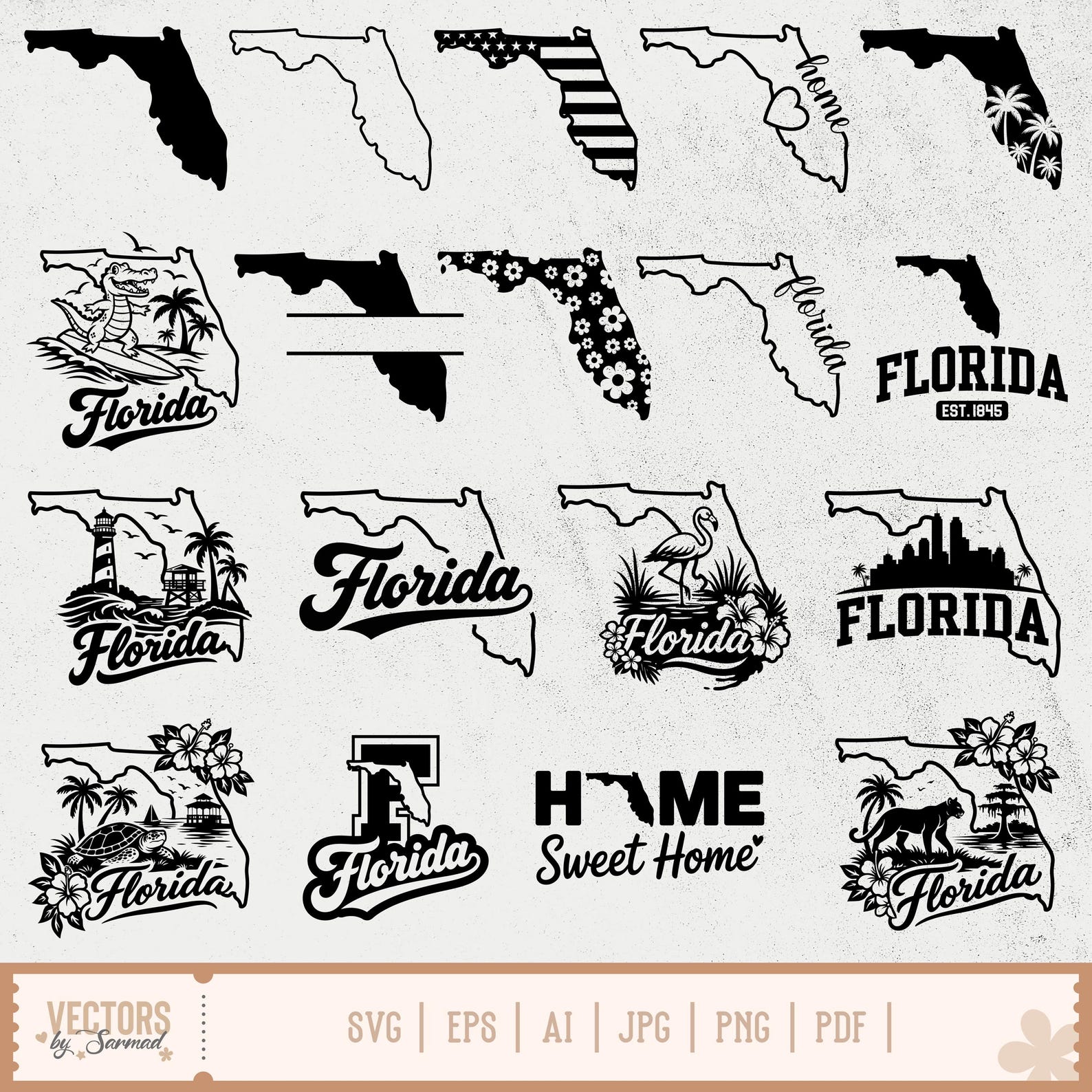 Florida SVG Bundle, Florida Outline SVG, Florida State SVG, Florida ...