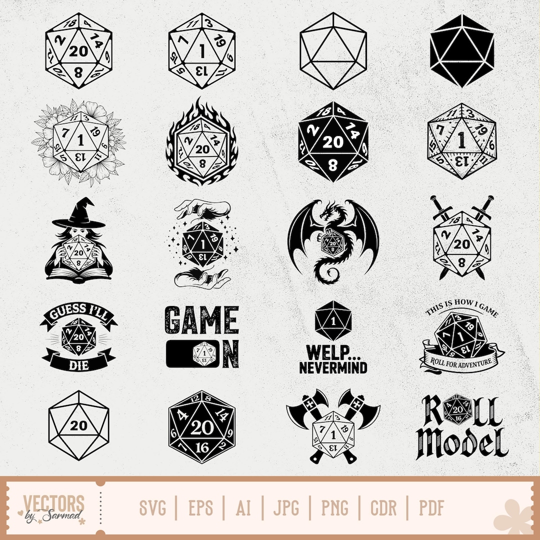 D20 Dice Isometric SVG Bundle, Polyhedral Dice, D20 Shirt, Dice Dragon ...