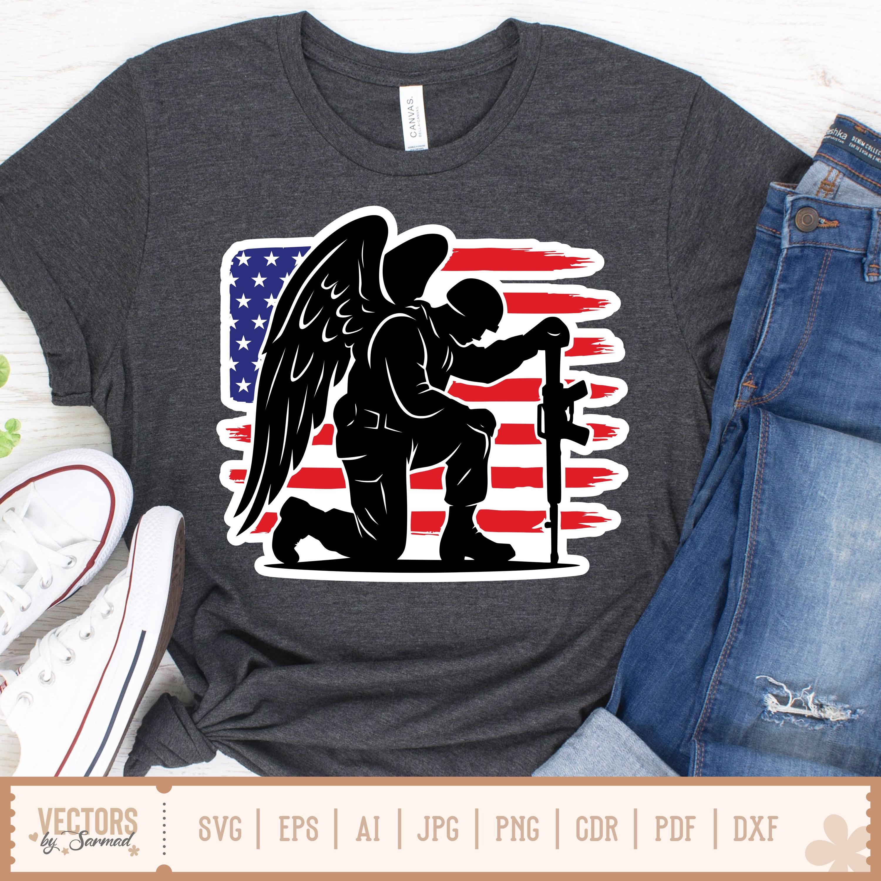 Kneeling Soldier SVG, Angel Soldier SVG, American Flag Svg, 4th of July ...