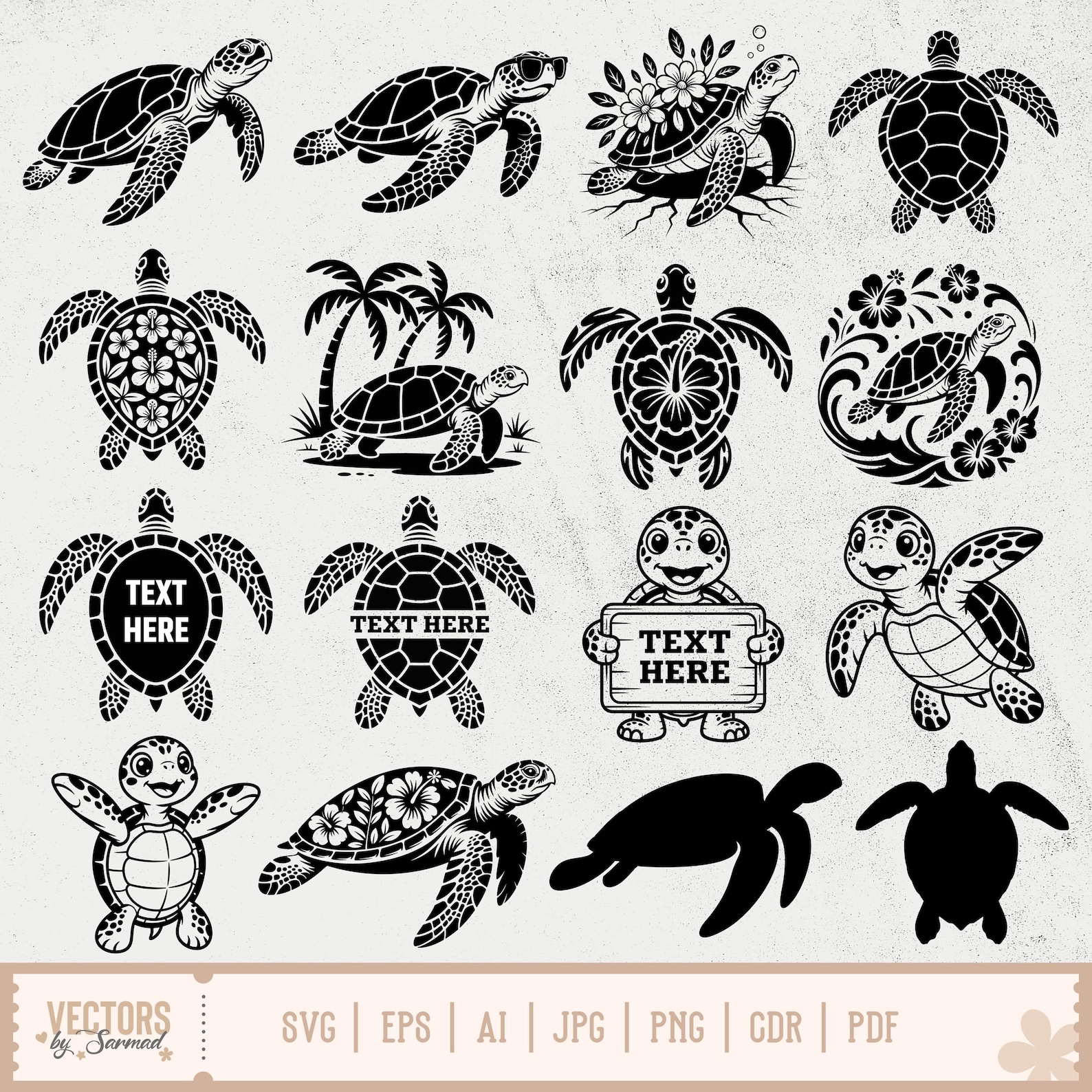 Sea Turtle SVG Bundle, Sea Turtle Clipart, Floral Sea Turtle SVG, Sea ...