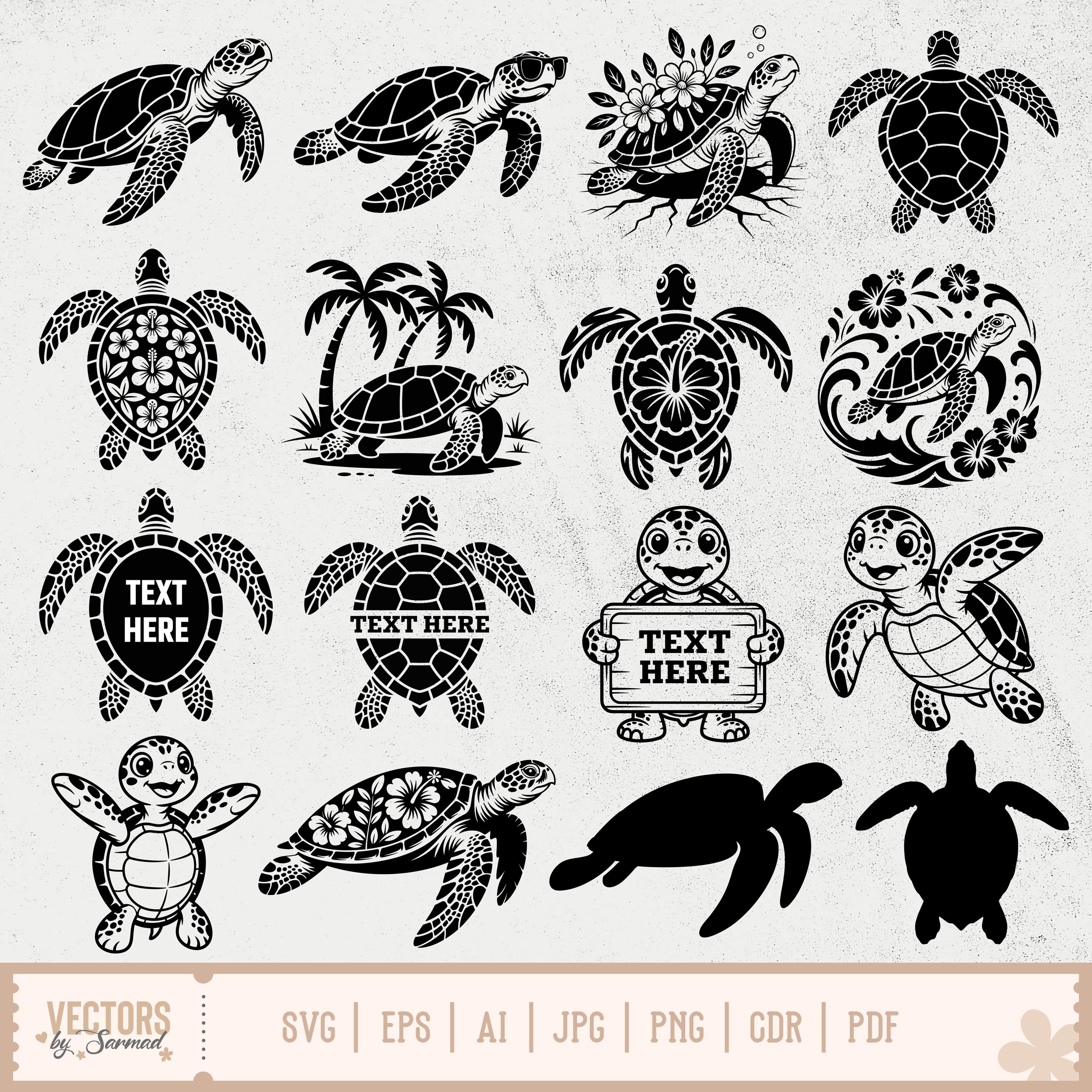 Sea Turtle SVG Bundle, Sea Turtle Clipart, Floral Sea Turtle SVG, Sea ...