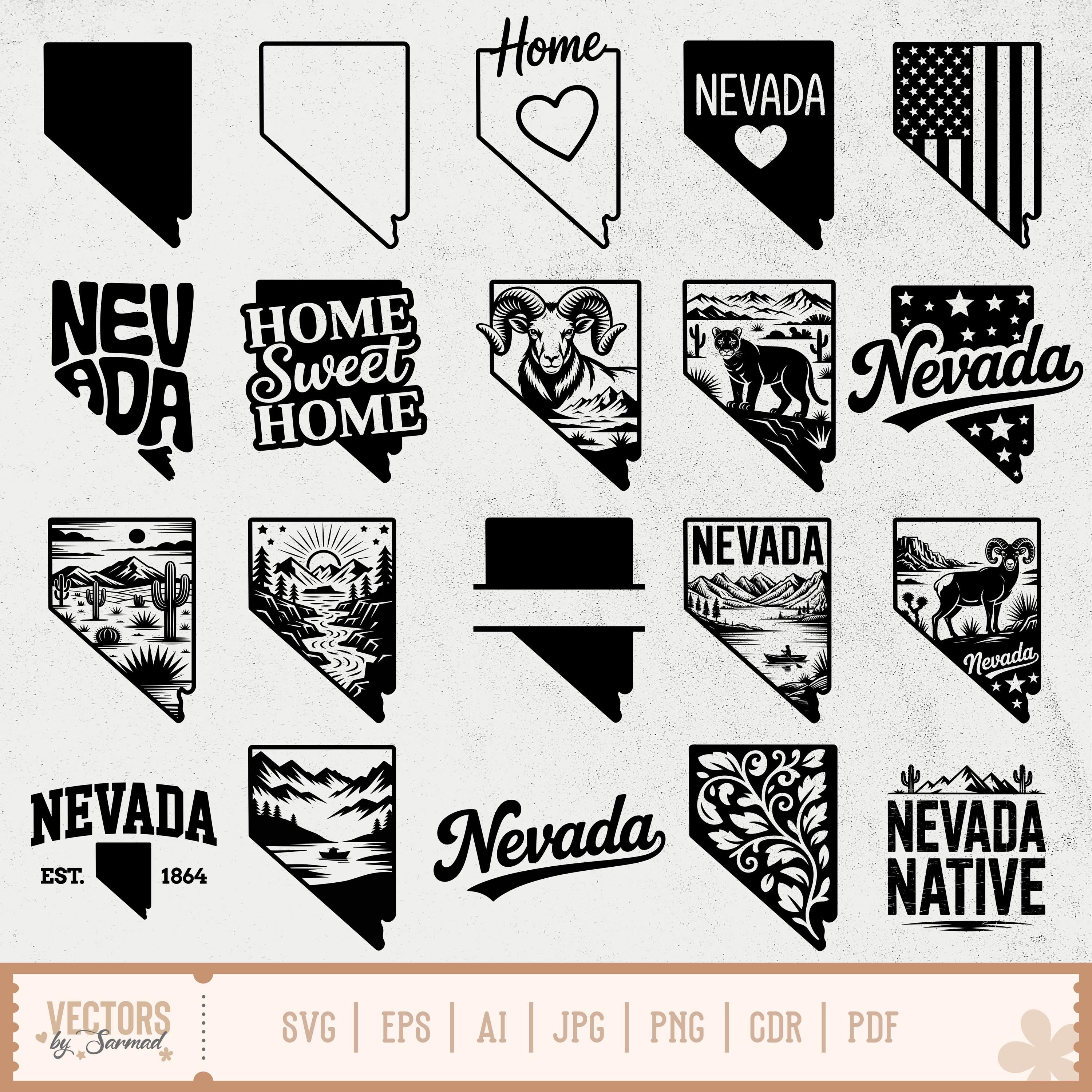 Nevada SVG Bundle, Nevada Outline SVG, Nevada State Map, Nevada State ...