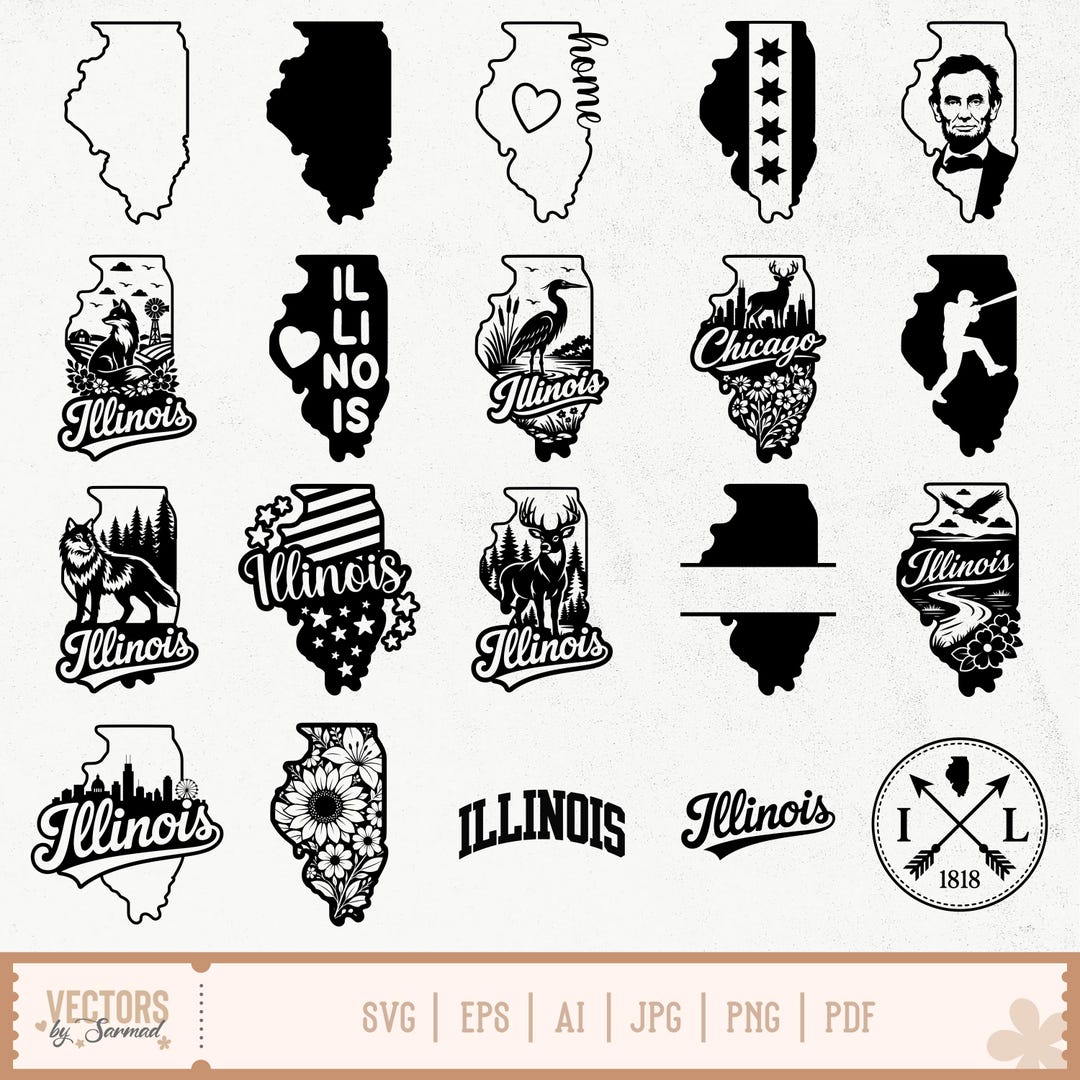 Illinois SVG Bundle, Illinois Outline SVG, Illinois Silhouette ...