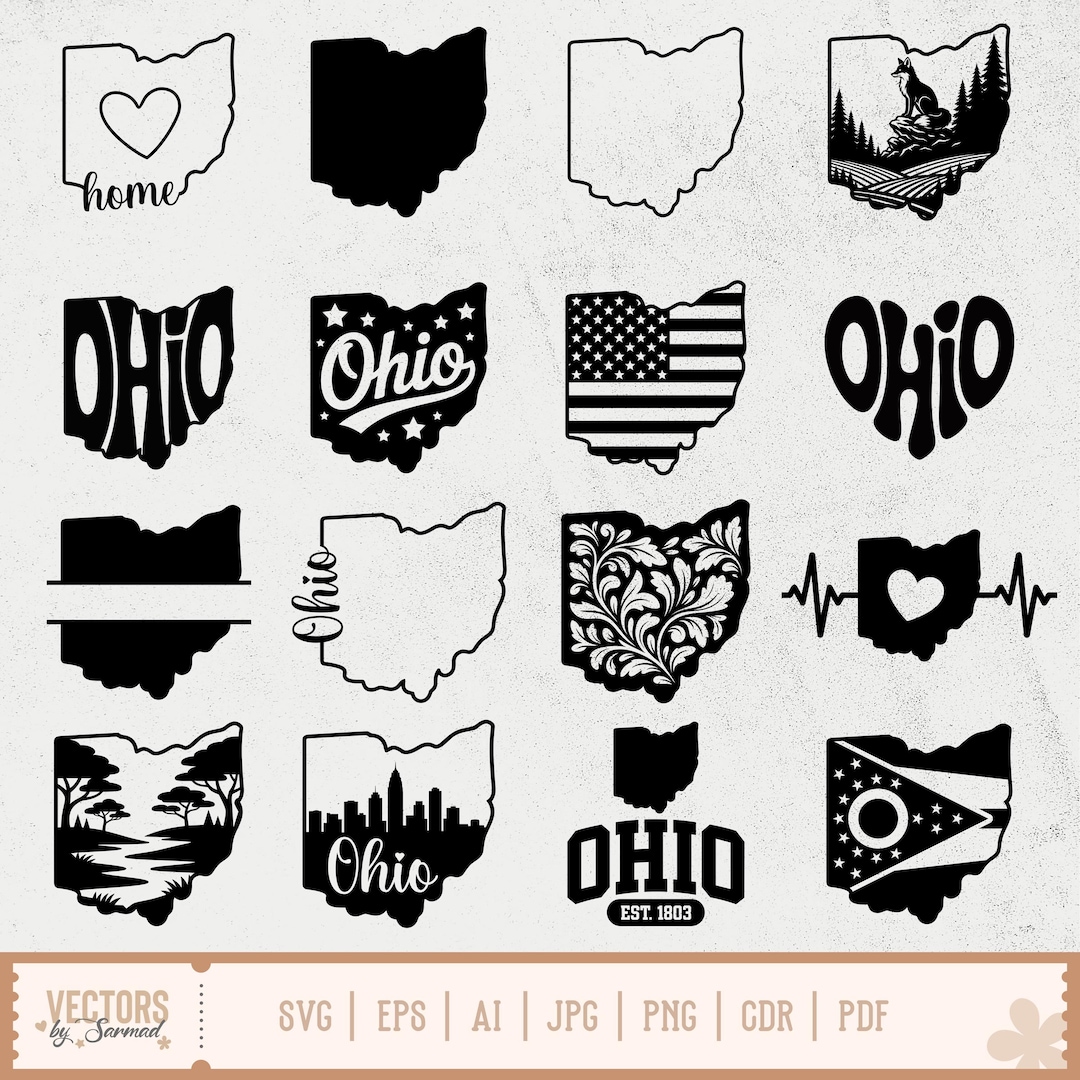 Ohio State SVG Bundle, Ohio State Outline, Ohio SVG, Ohio Map, Ohio ...