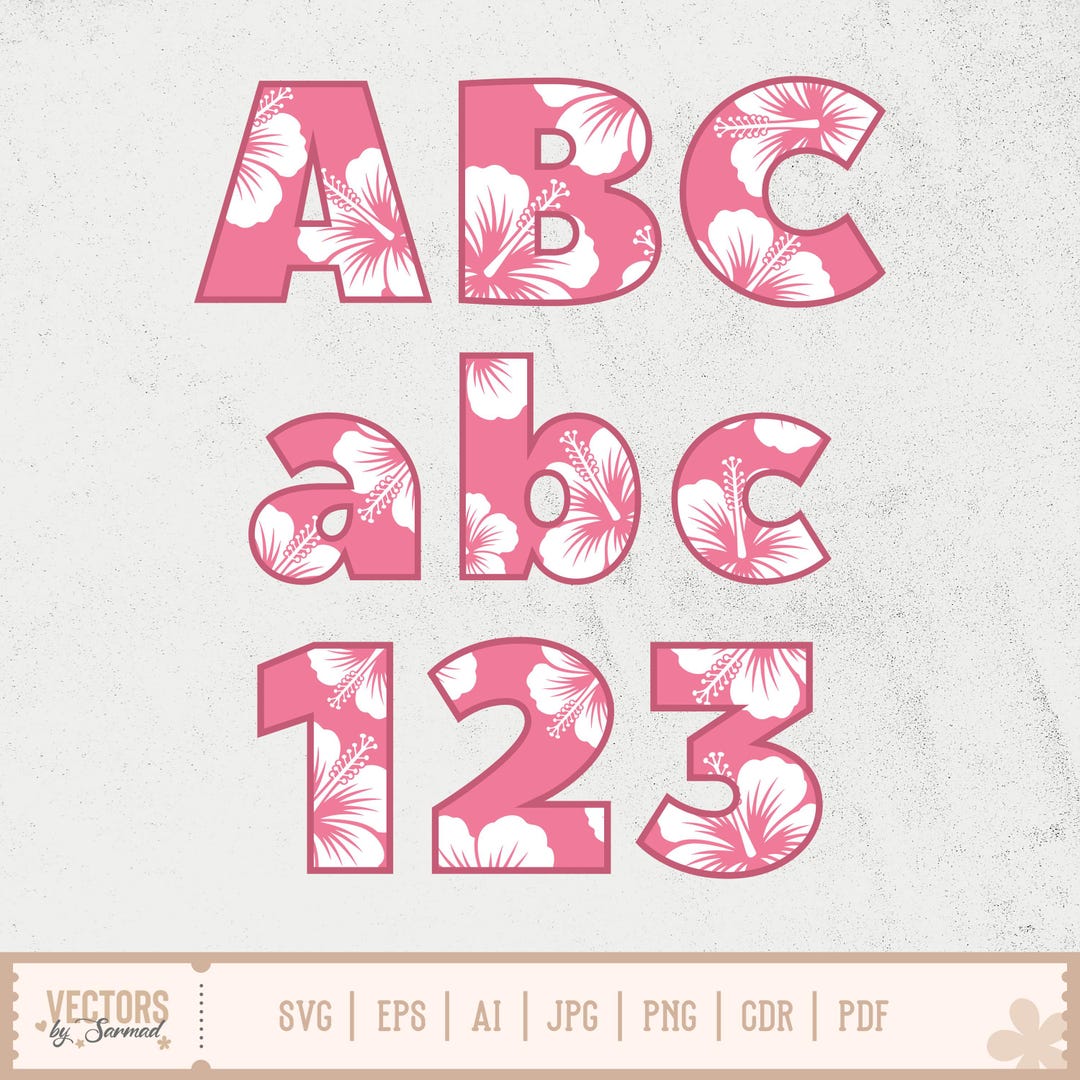 Hawaii Hawaiian Hibiscus Letters Numbers Font Alphabet SVG, Hibiscus ...