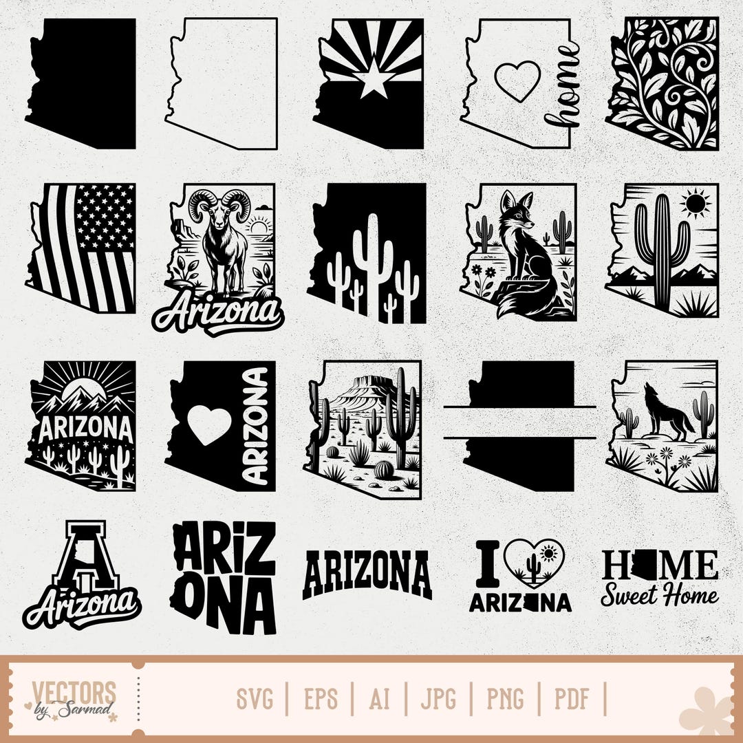 Arizona SVG Bundle, Arizona Outline SVG, Arizona Silhouette, Arizona ...