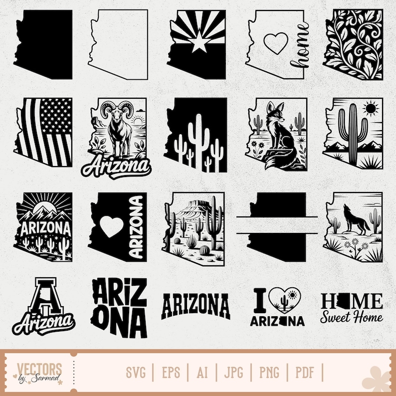 Arizona SVG Bundle, Arizona Outline SVG, Arizona Silhouette, Arizona ...