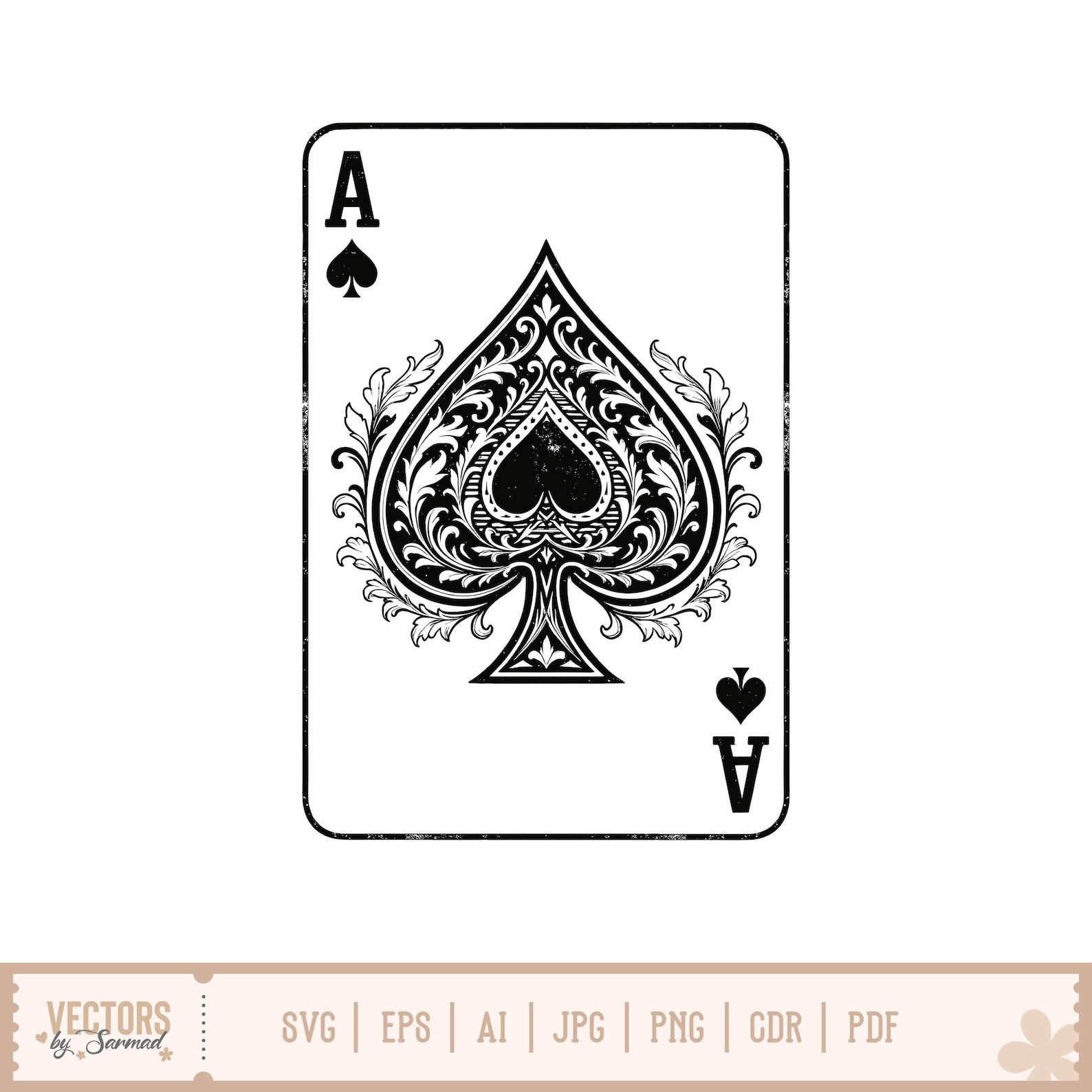Ace of Spades SVG, Decorative Black Ace of Spades Card, Playing Cards ...