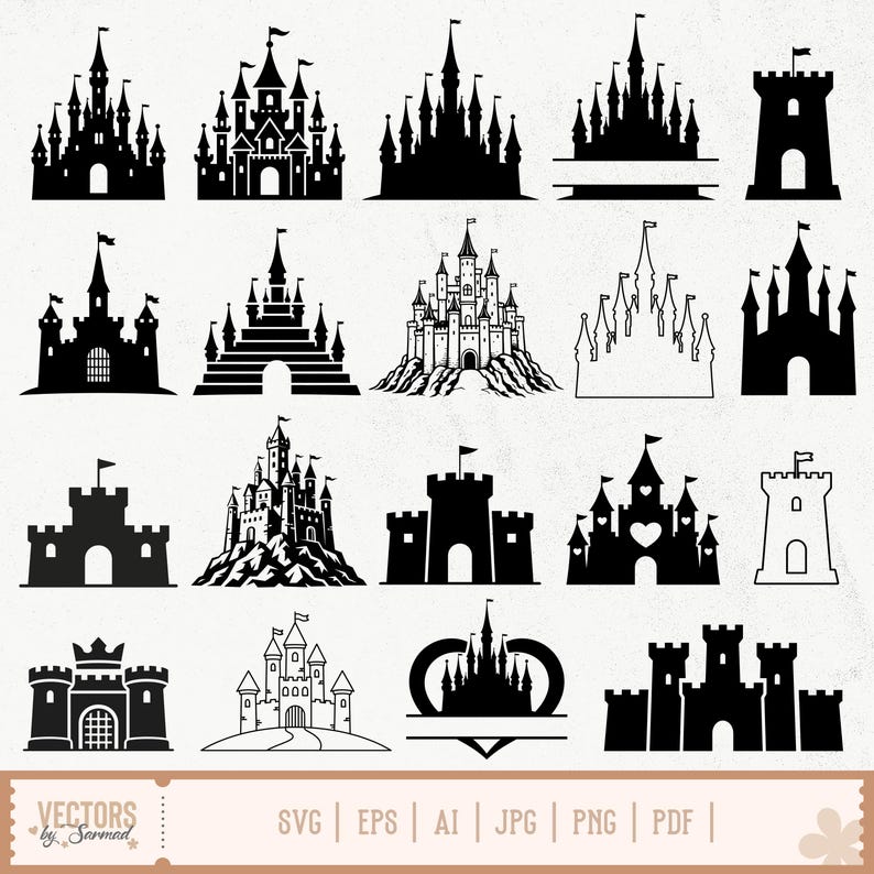 Castle Svg Bundle, Magic Kingdom Svg, Castle Clipart, Castle Silhouette ...