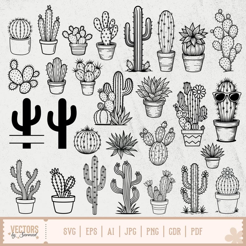 Cactus SVG Bundle, Cacti Png, Cactus Collection SVG, Cactus Flower SVG ...
