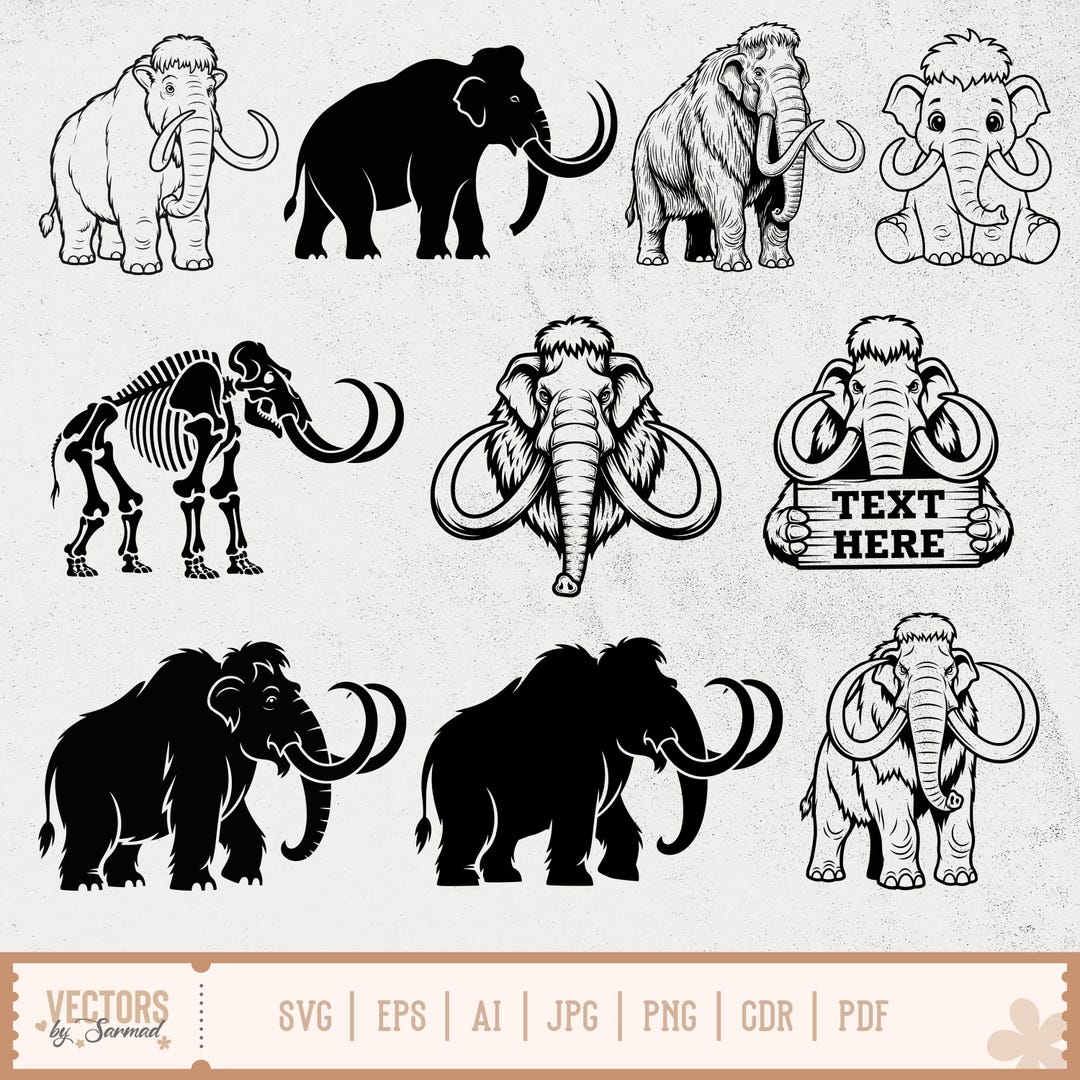 Mammoth SVG Bundle, Baby Mammoth SVG, Mammoth Skeleton SVG, Mammoth Png ...