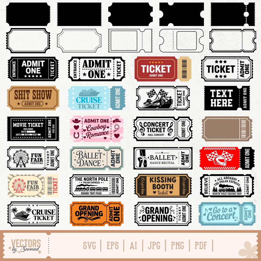 Ticket SVG Bundle, Ticket Template Svg, Empty Event Ticket, Movie ...