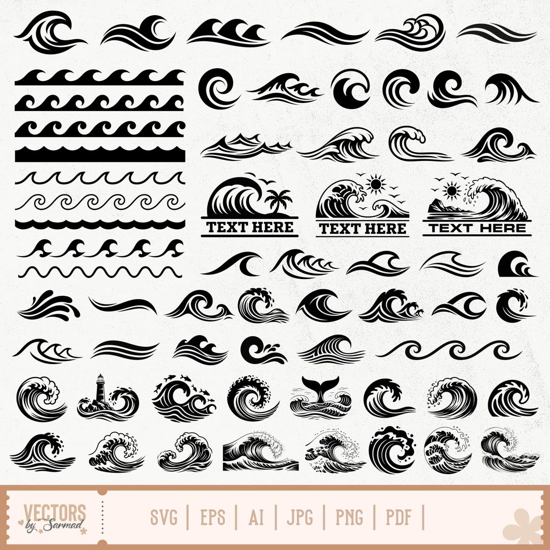 Wave SVG Bundle, Ocean Wave SVG, Sea Wave SVG, Wave Clip Art, Wave Cut Files, Wave Monogram ...