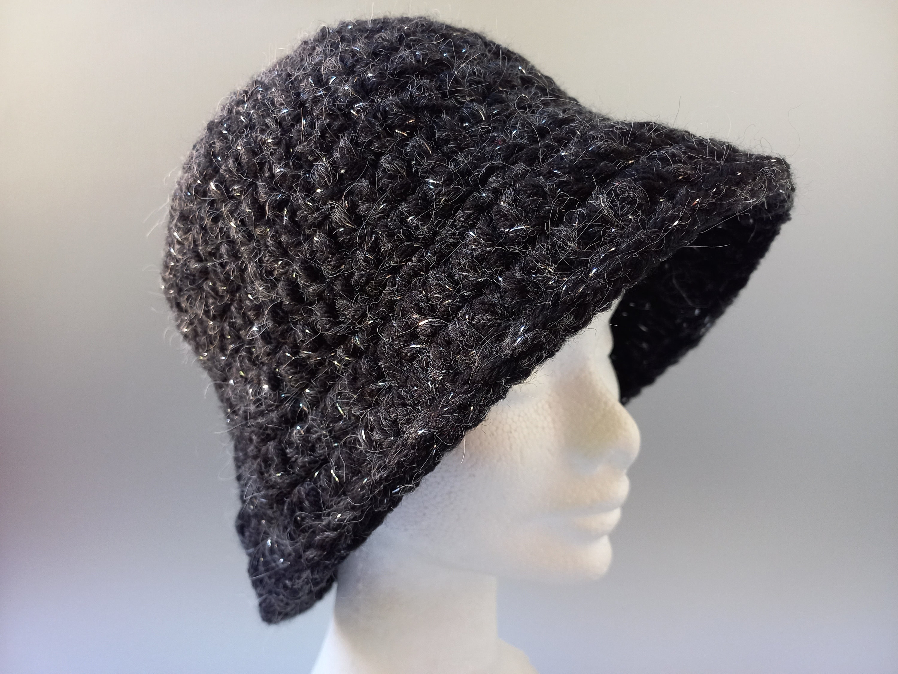 Crochet Bowler Hat Black Cloche Hat Roll Brim Toque - Etsy