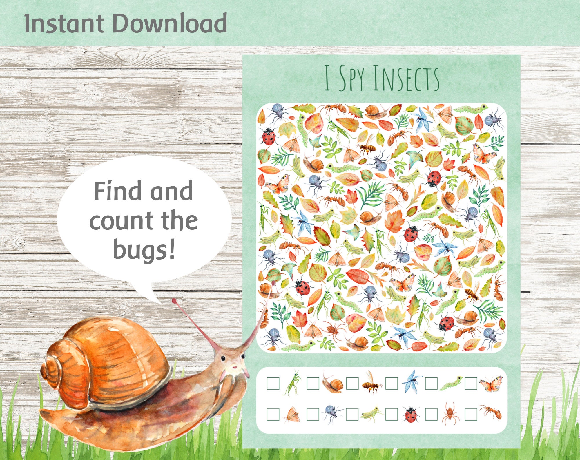 I Spy Insects Printable Kids Activity Homeschool Digital | Etsy