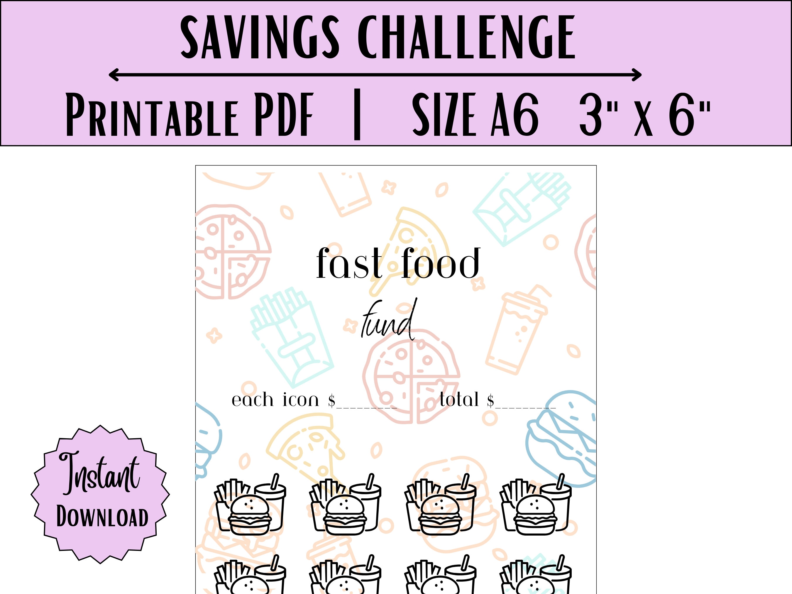 Printable Fast Food Savings Challenge Groceries Savings Challenge Mini ...