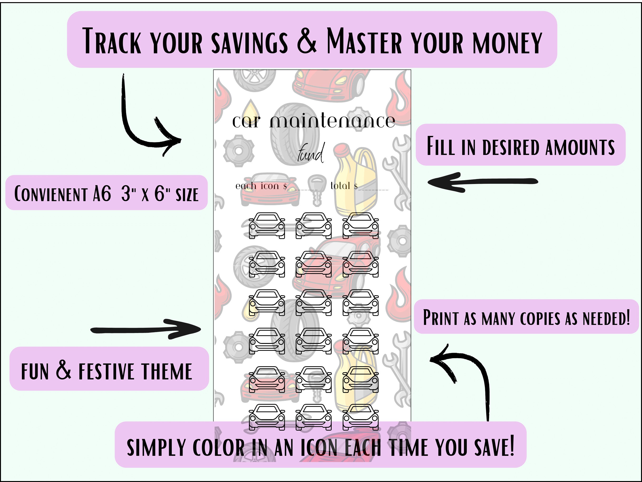 Printable Car Savings Challenge Car Maintenance Savings Challenge Mini ...