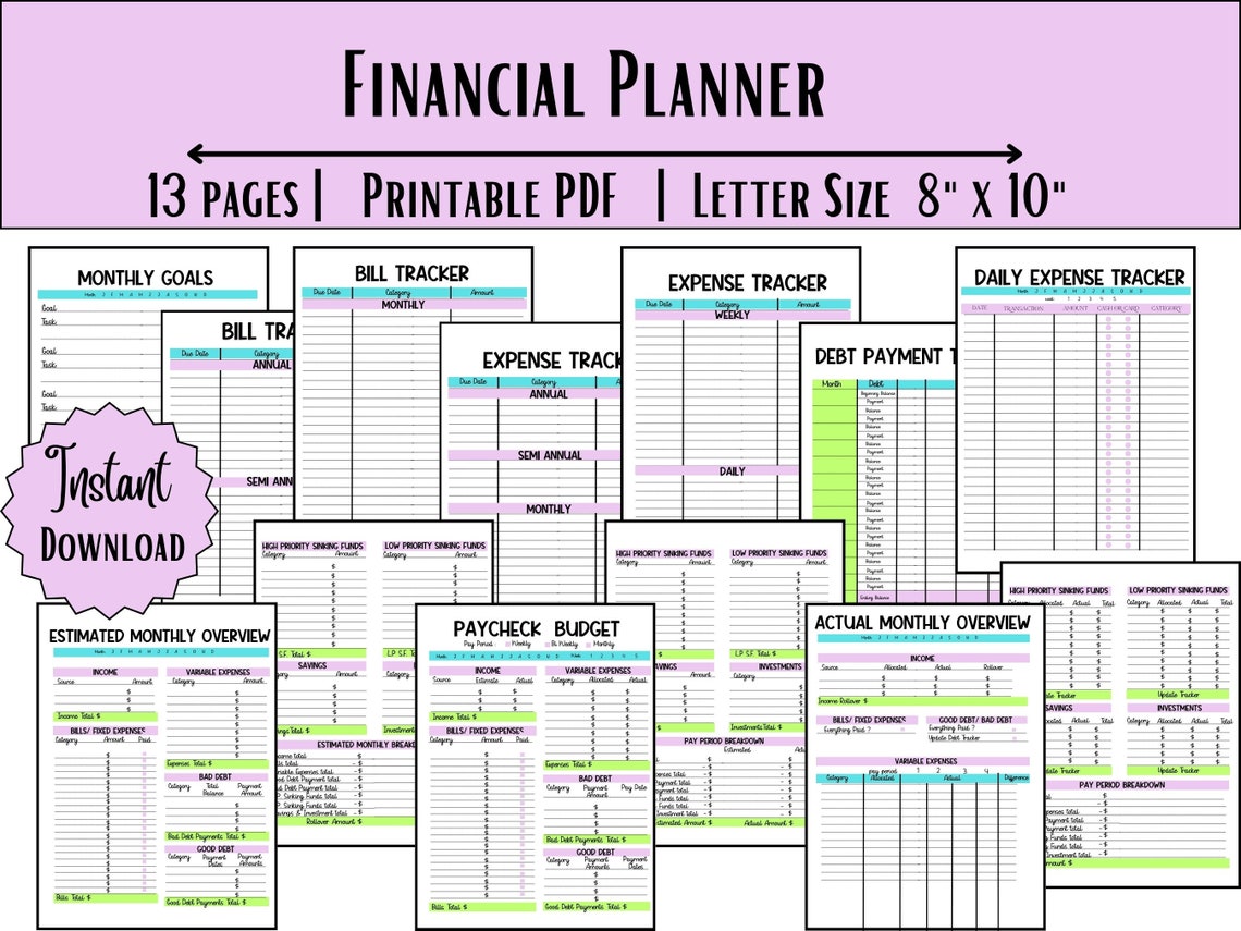 Printable Financial Planner Bundle, Budget Planner, Paycheck Budget ...