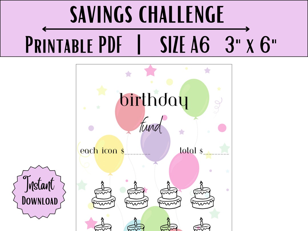 Printable Birthday Savings Challenge Birthday Fund Savings Challenge ...