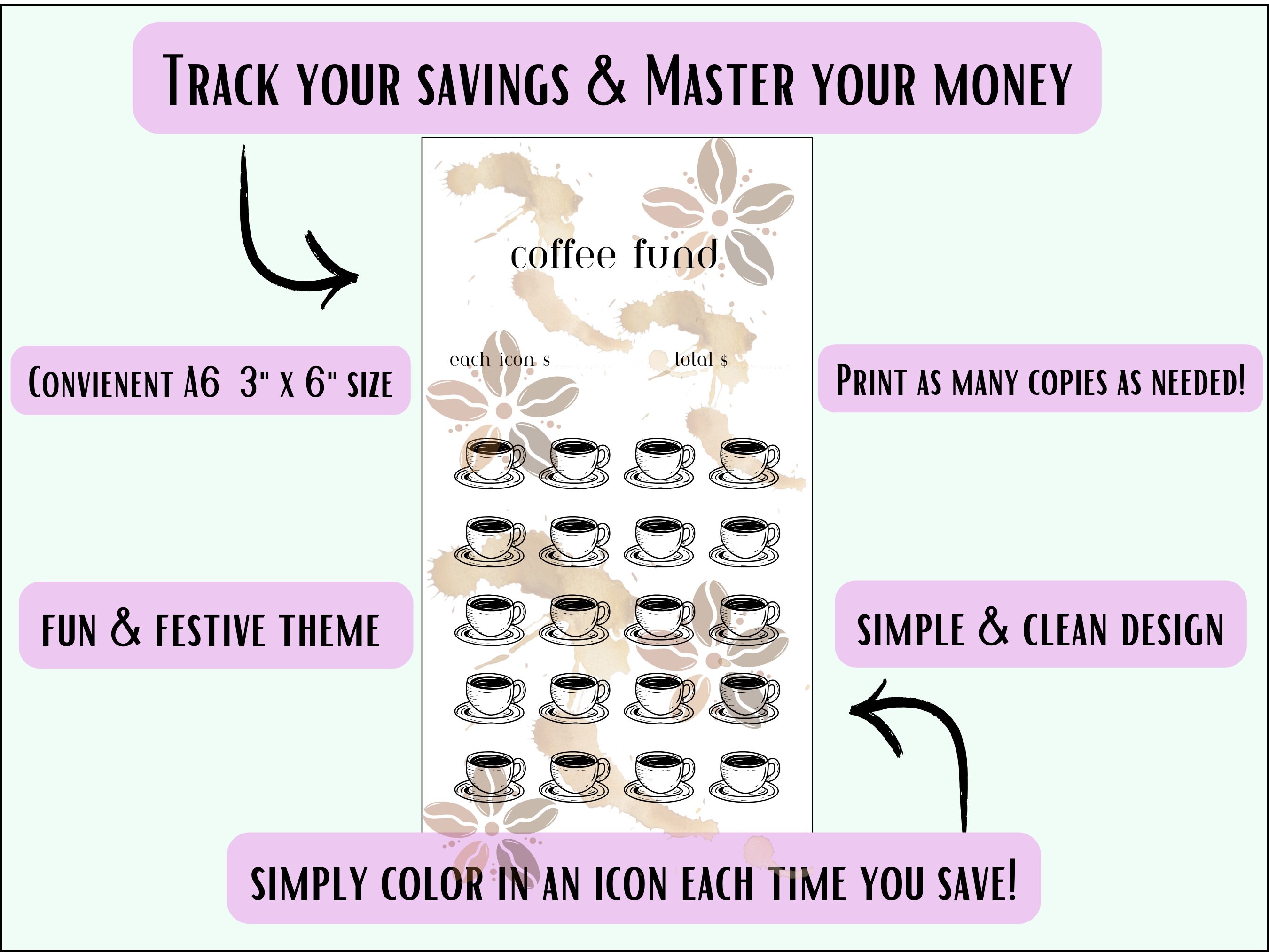 Printable Coffee Savings Challenge | Coffee Budget Tracker| Mini Saving ...