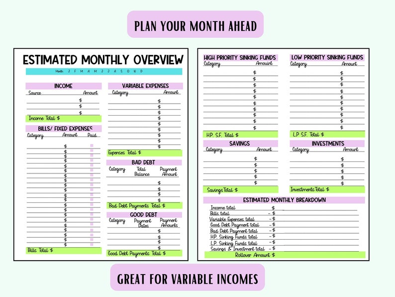 Printable Financial Planner Bundle, Budget Planner, Paycheck Budget ...