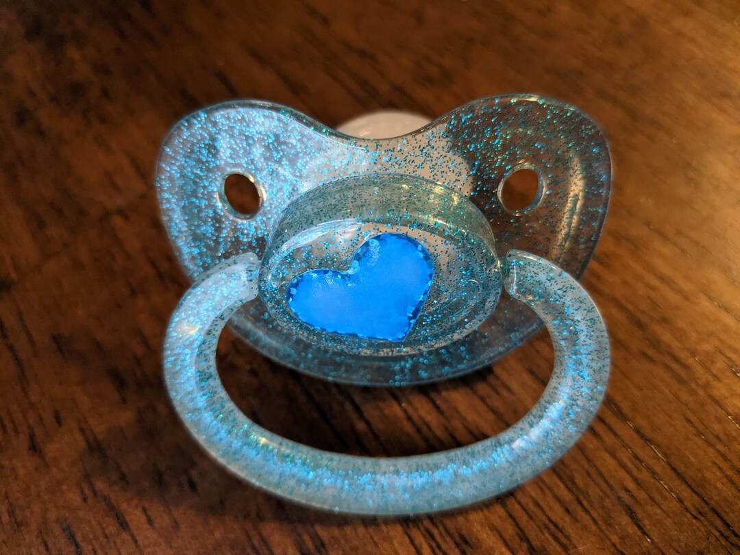 Glow in the Dark Adult Pacifier, Teal Heart Pacifier, ABDL Pacifier ...