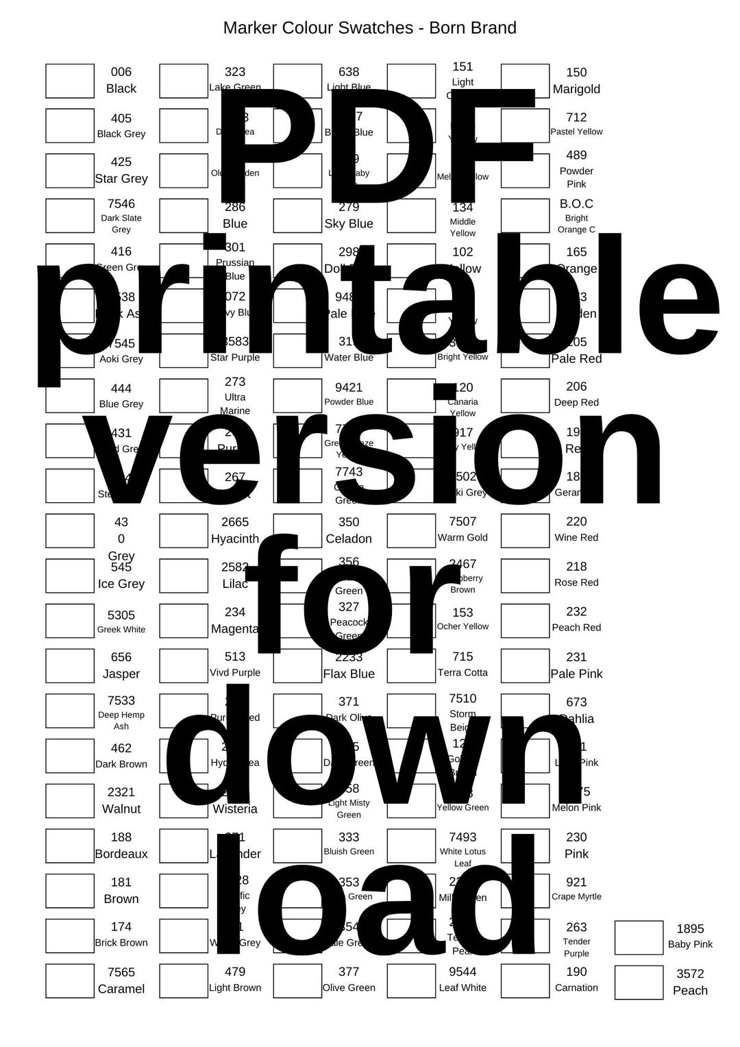 PDF Printable Colour Swatch Sheet for Texters/markers/pens - BORN BRAND ...