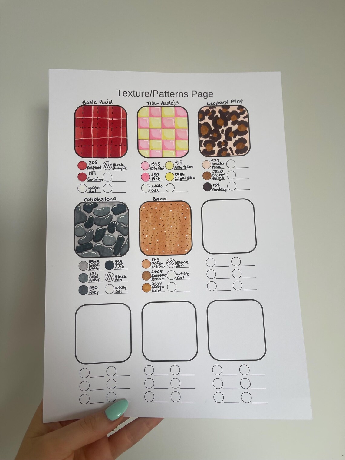 PDF Printable Texture/pattern Colour Swatch Sheet for Texters/markers ...