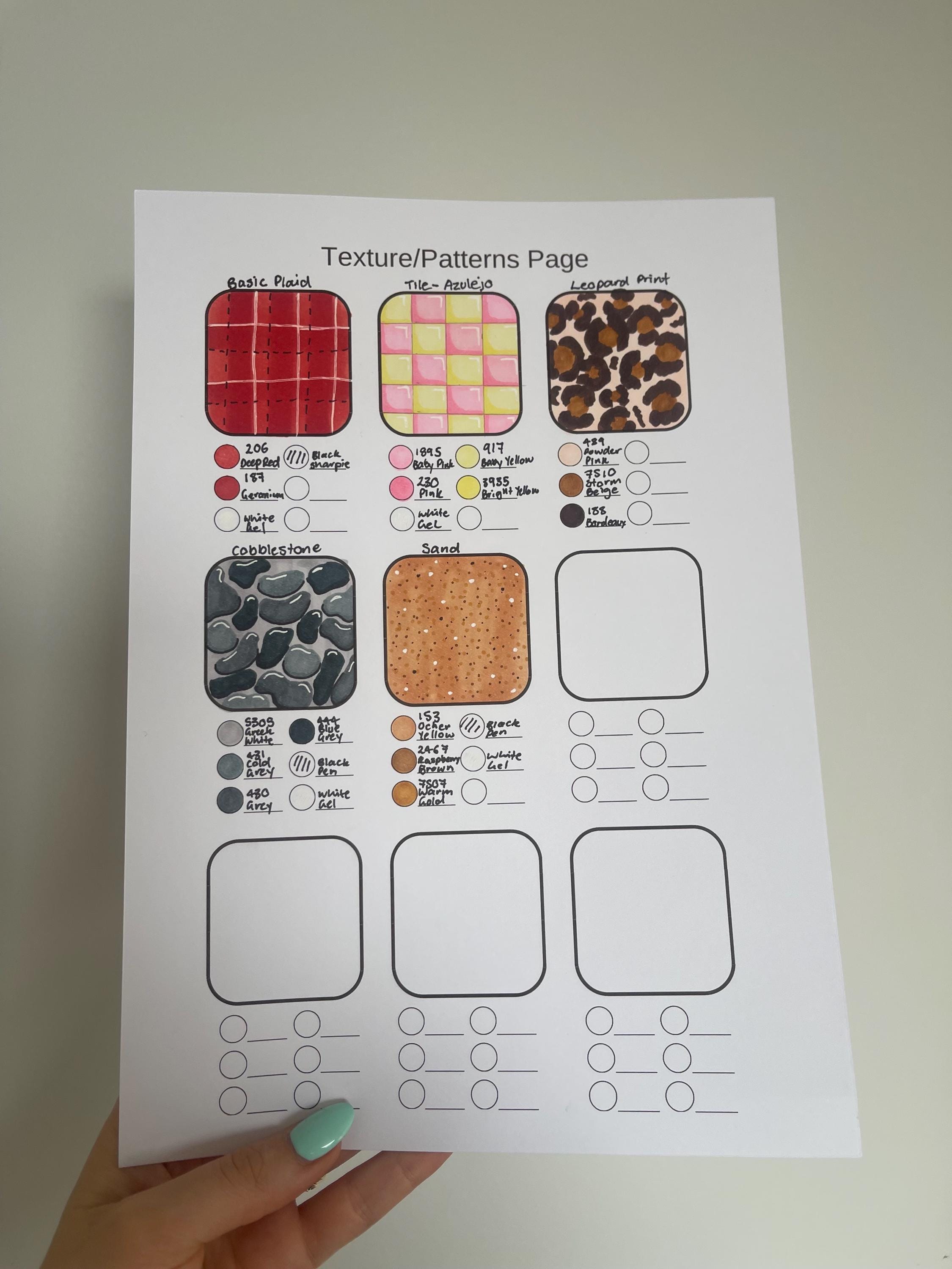 PDF Printable Texture/pattern Colour Swatch Sheet for Texters/markers ...