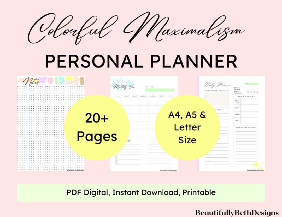 Colorful Printable Planner Bundle | Undated Daily Weekly Monthly ...