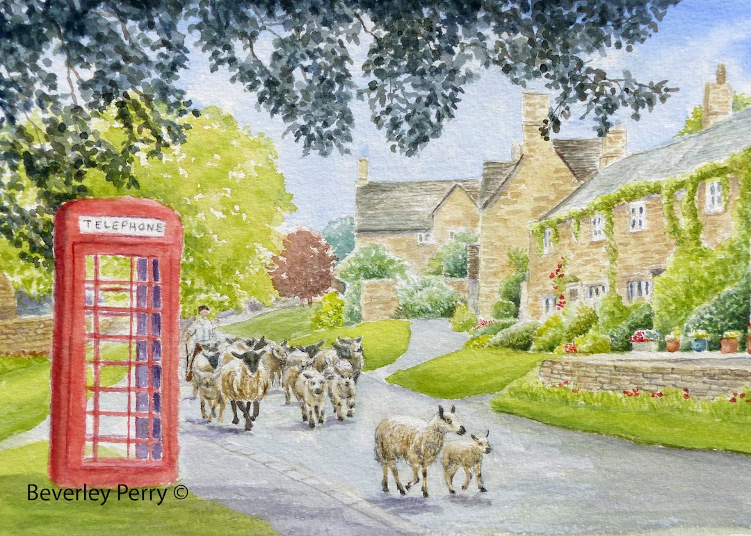 Print of the Original Cotswold Landscape Village Scene Watercolour ...