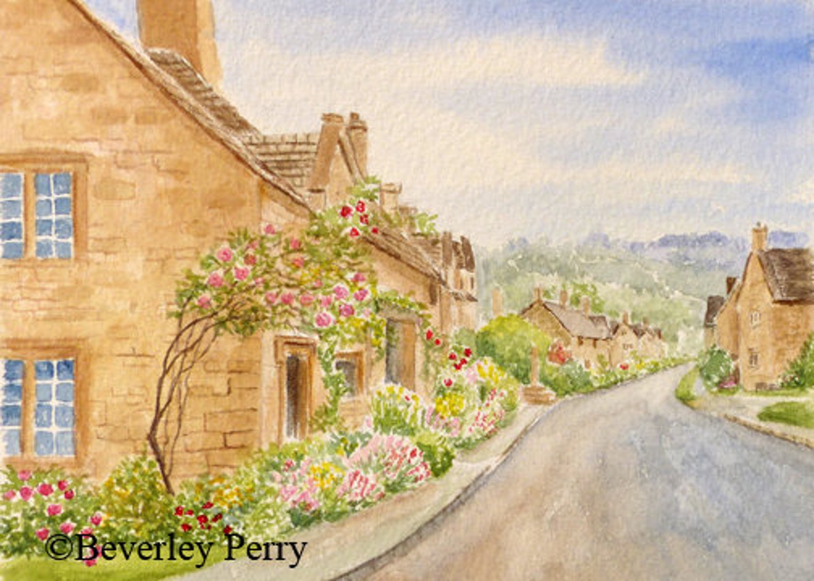Print of the Original Cotswold Watercolour Painting 'cotswold Village ...