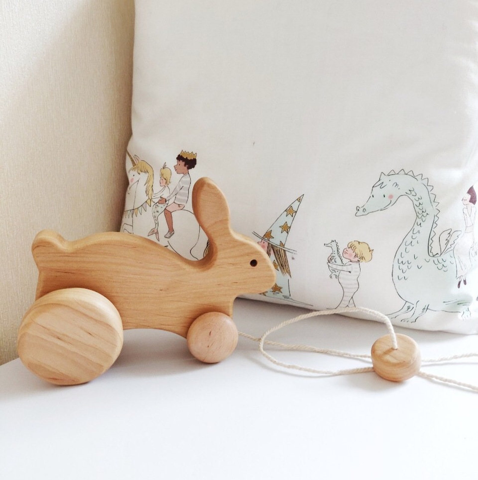 Hopping Bunny Wood Pull Toy Wooden Hare Baby Toy for 1 Year Old Made in ...