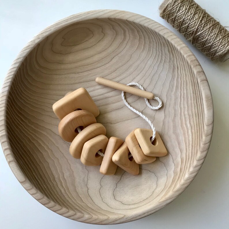 Wooden Lacing Toy With Geometry Shapes for Toddler Wood - Etsy